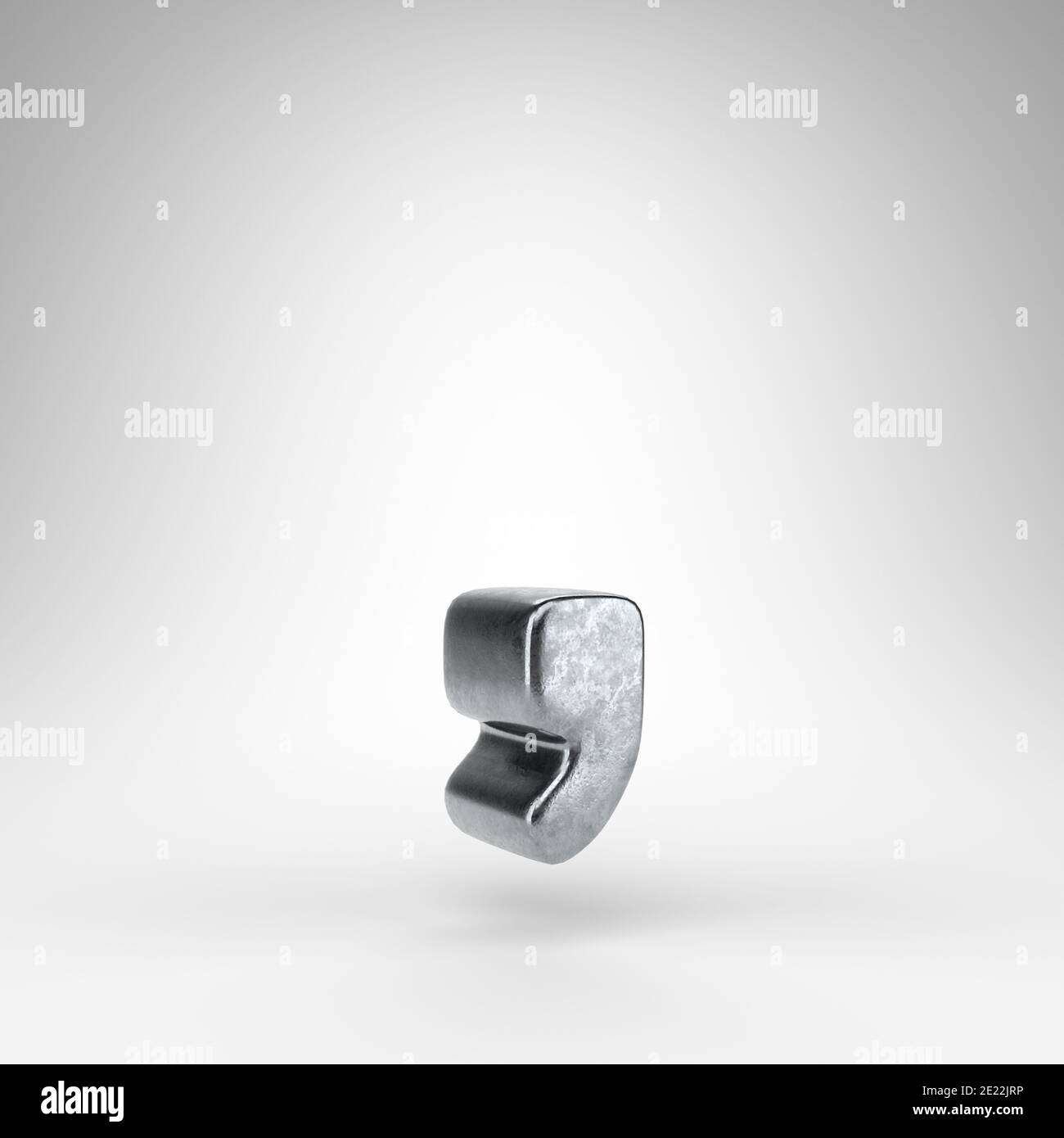 Coma symbol on white background. Gun metal 3D rendered sign with rough ...