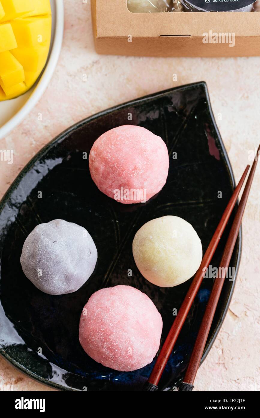 Japanese ice cream Mochi in rice dough. Traditional Japanese dessert ...