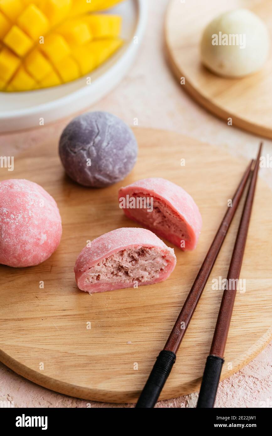 Japanese ice cream Mochi in rice dough. Traditional Japanese dessert ...