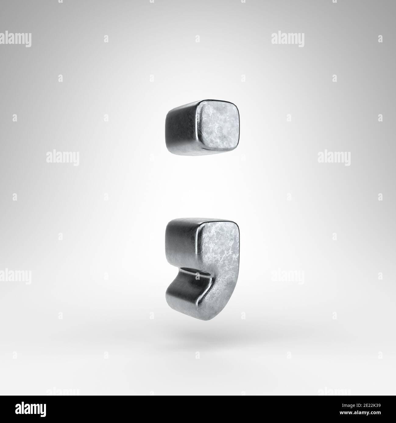 Semicolon symbol on white background. Gun metal 3D rendered sign with ...