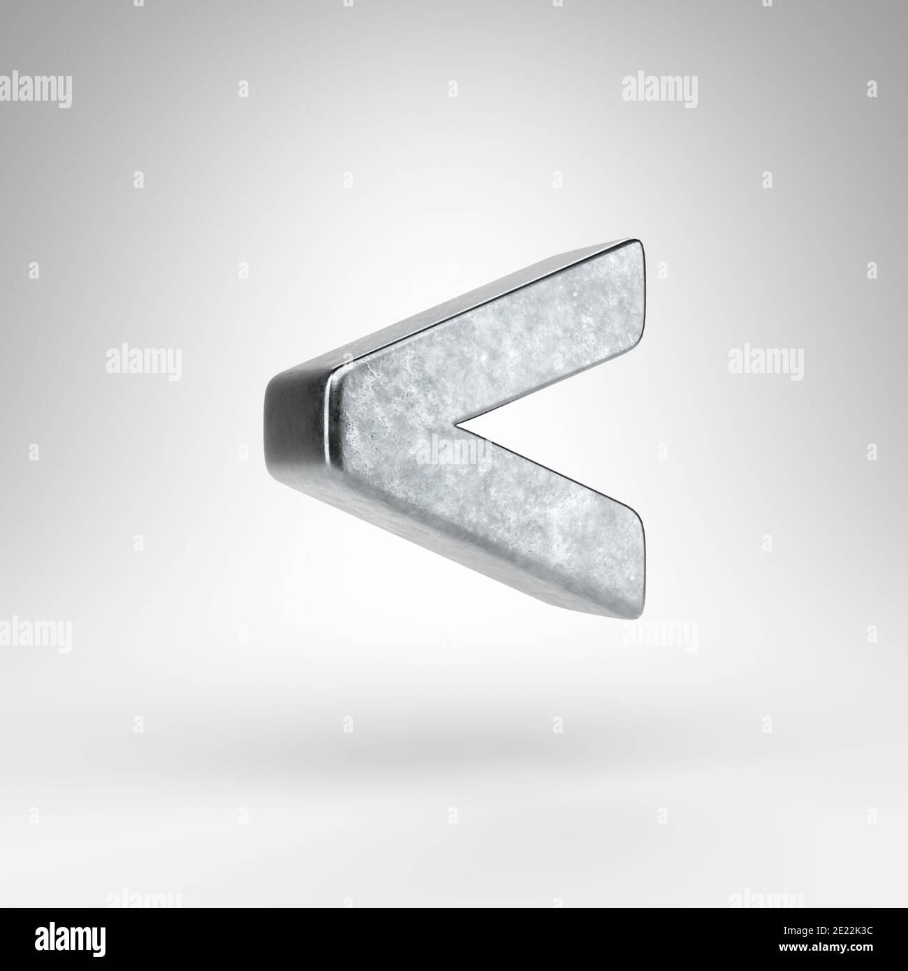 Less than symbol on white background. Gun metal 3D rendered sign with ...