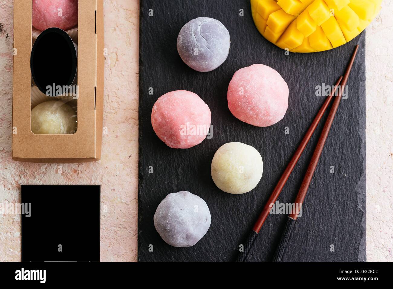 Japanese ice cream Mochi in rice dough. Traditional Japanese dessert ...