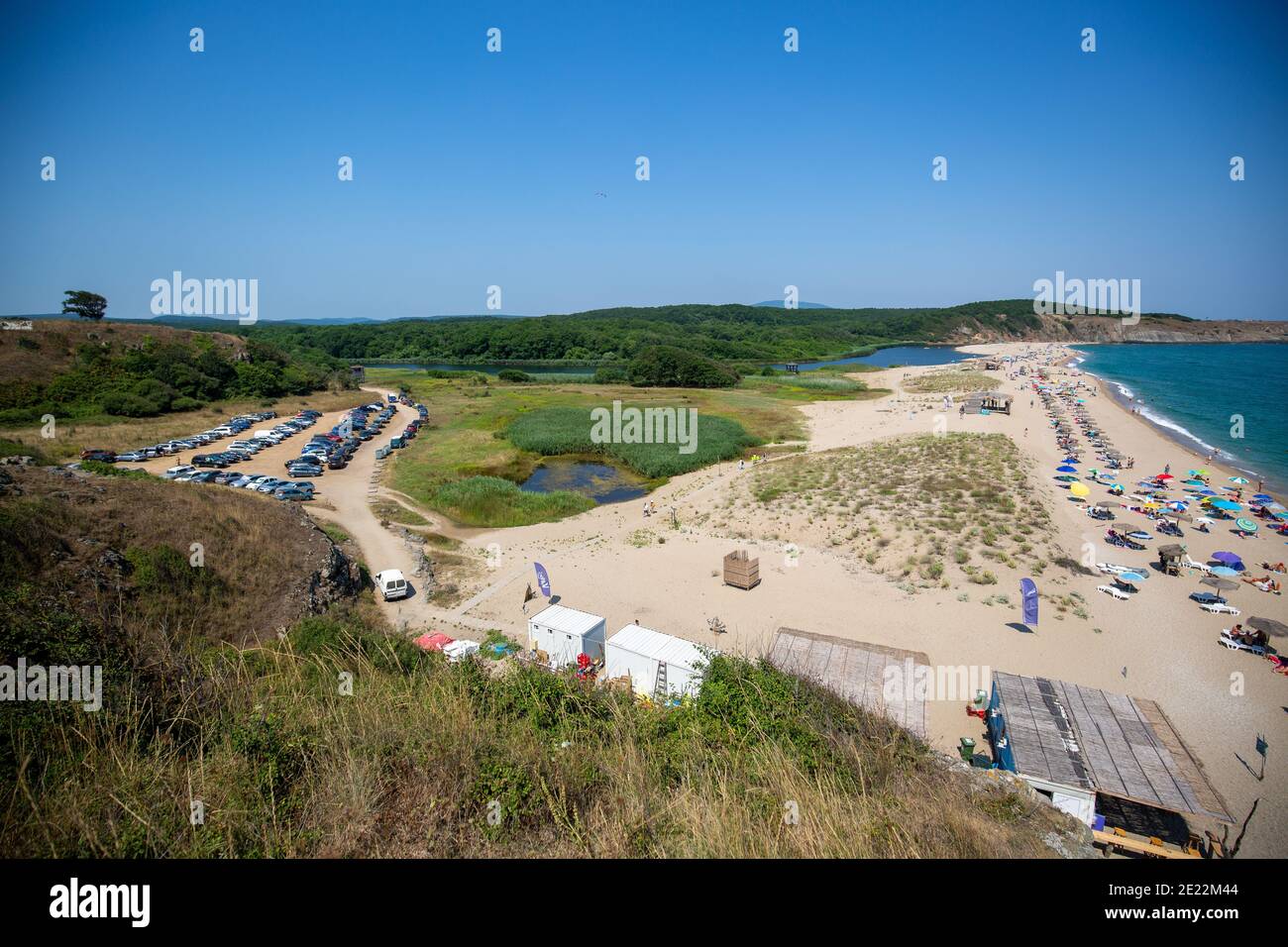 Beautiful scenery of a shore with some people on a vacation Stock Photo ...