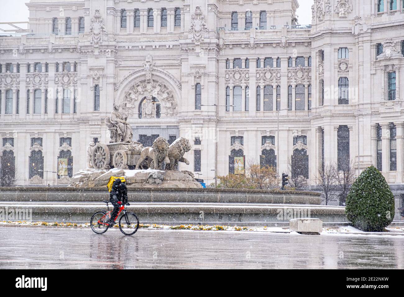 Spain, Madrid; January 8 2021: Snow storm "Filomena" in the Madrid down ...