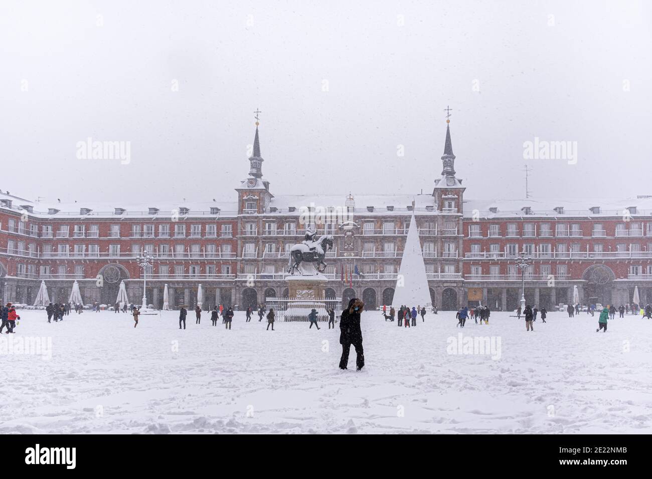 Spain, Madrid; January 9 2021: Snow storm "Filomena" in the Madrid down ...