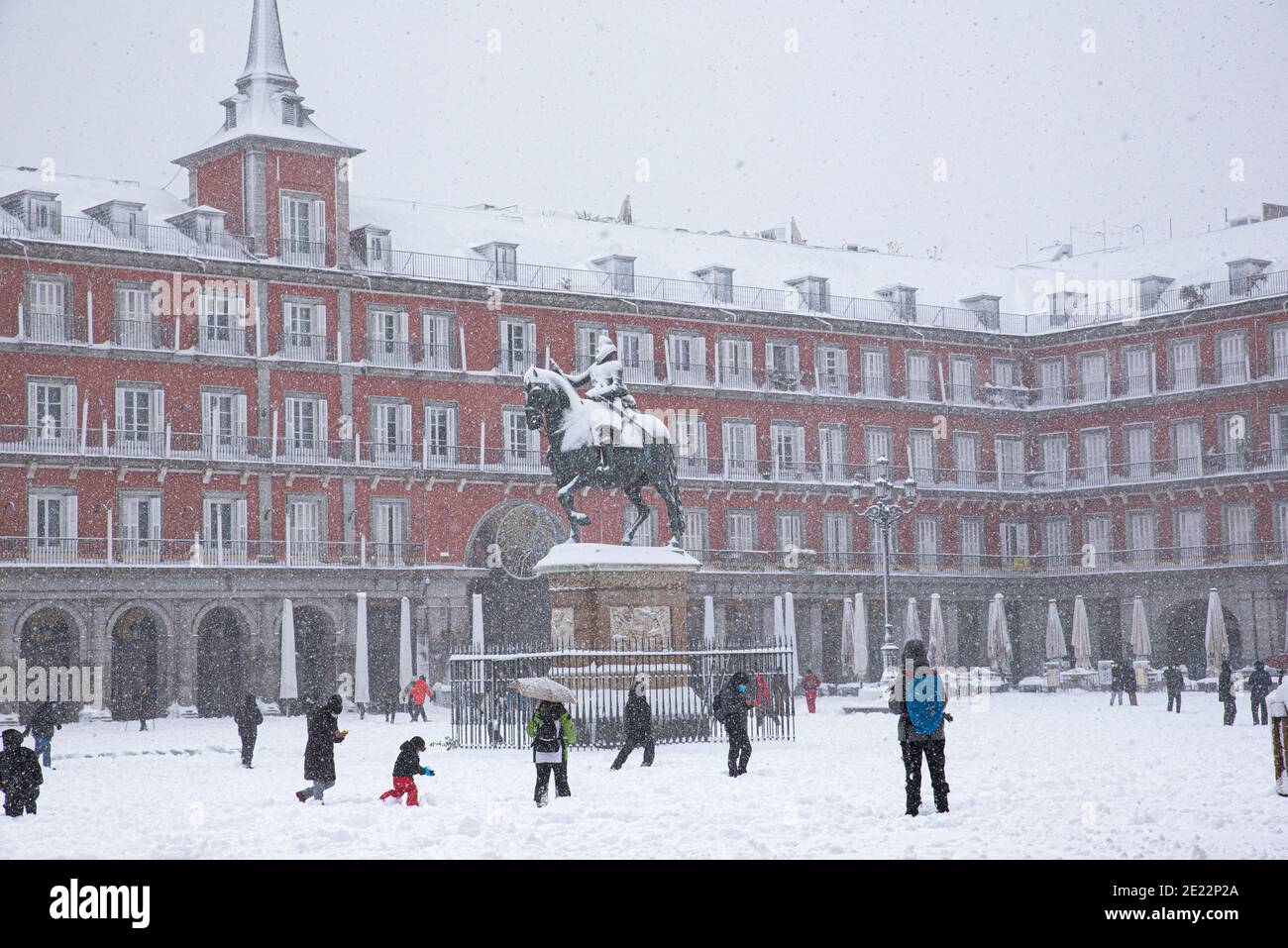 Spain, Madrid; January 9 2021: Snow storm "Filomena" in the Madrid down ...