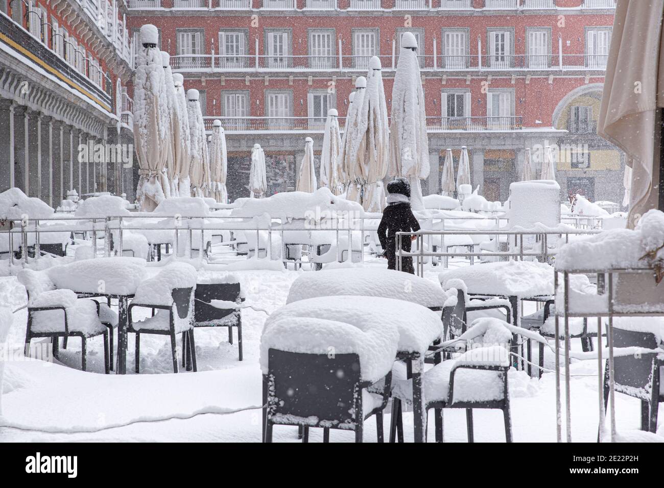 Spain, Madrid; January 9 2021: Snow storm "Filomena" in the Madrid down ...