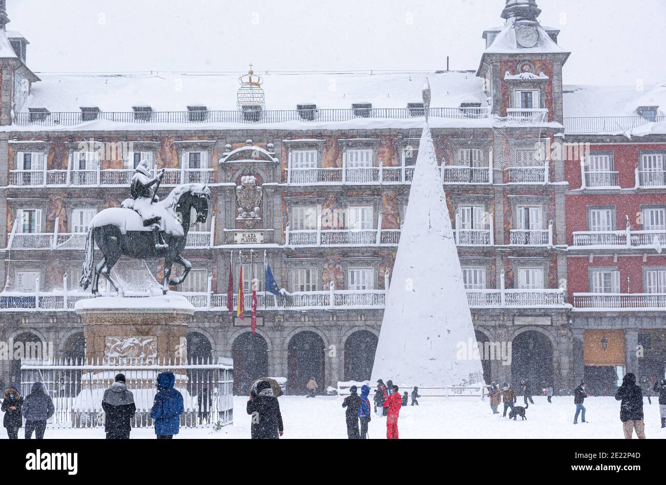 Spain, Madrid; January 9 2021: Snow storm "Filomena" in the Madrid down ...