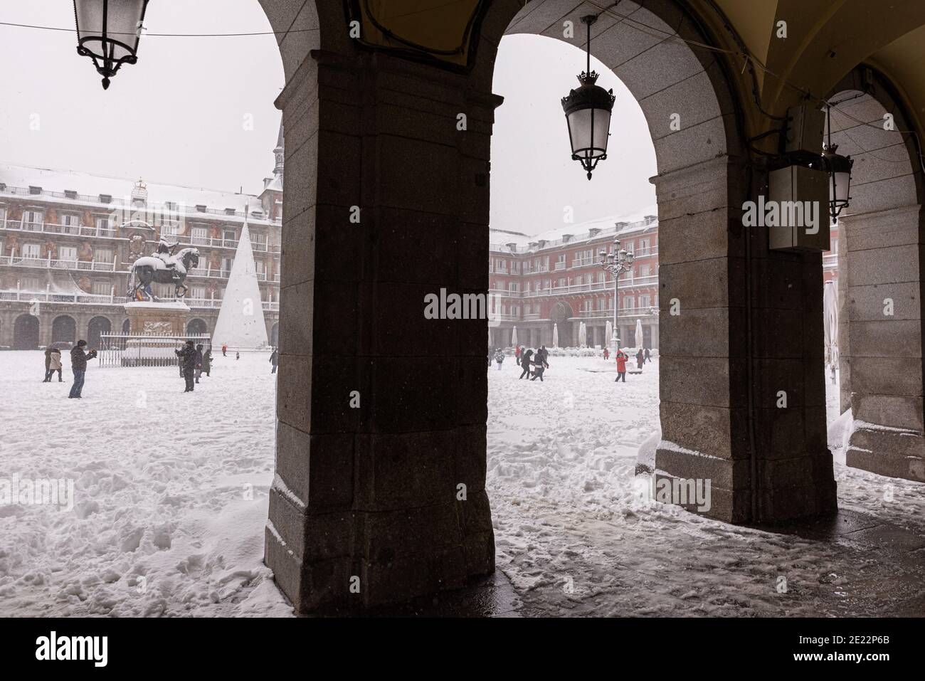 Spain, Madrid; January 9 2021: Snow storm "Filomena" in the Madrid down ...