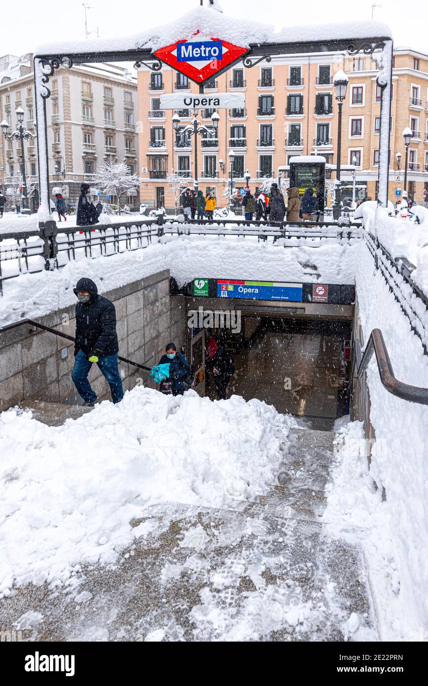 Spain, Madrid; January 9 2021: Snow storm "Filomena" in the Madrid down ...