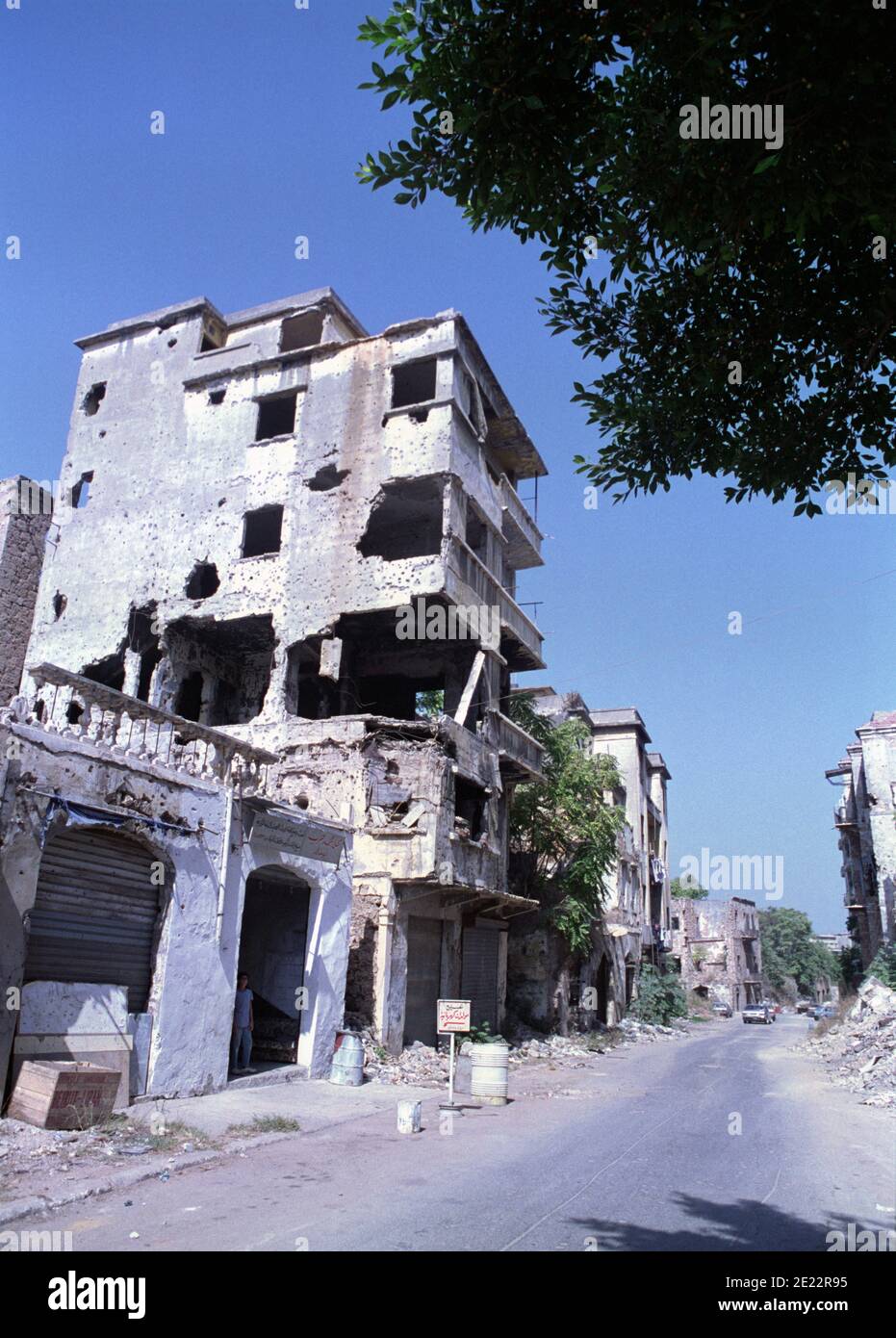 18th September 1993 Wrecked buildings along a street on the Green Line ...