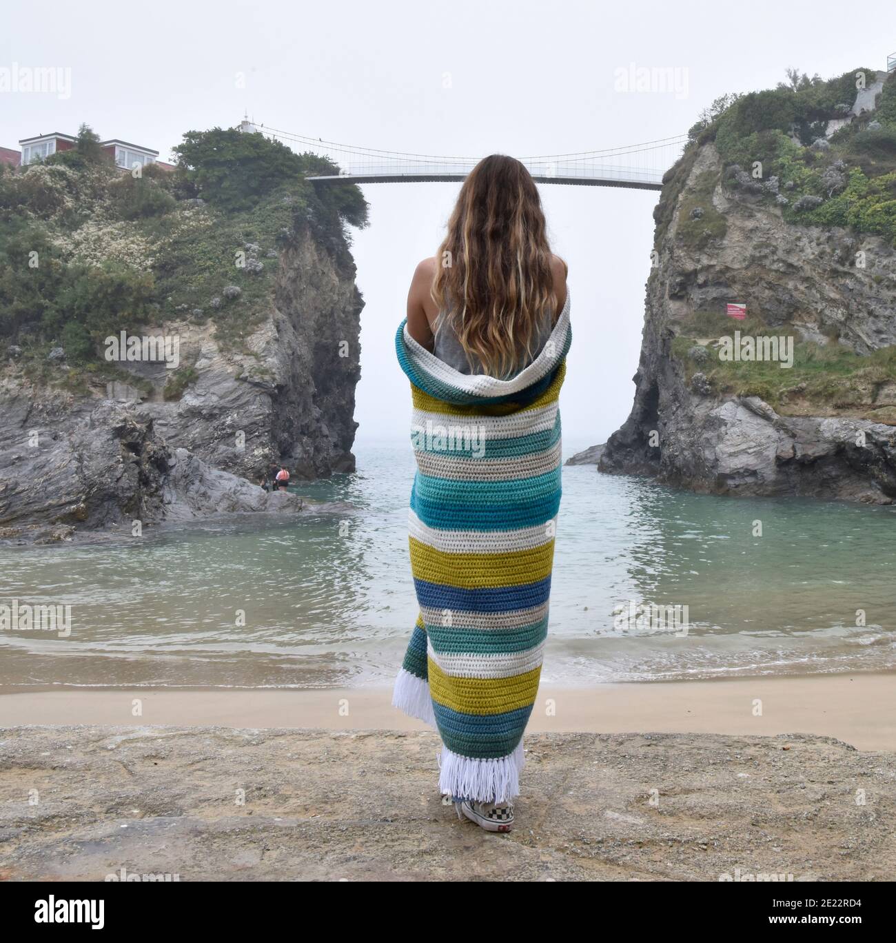 Girl on a beach in Cornwall Stock Photo - Alamy