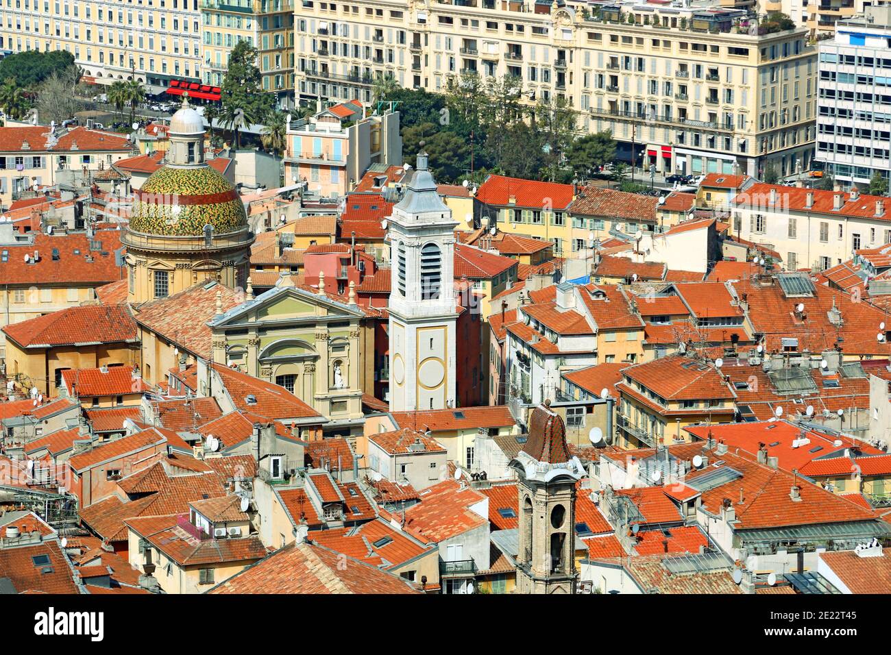 Aerial view of Nice, Sainte-Réparate Cathedral, Rossetti Square, French ...