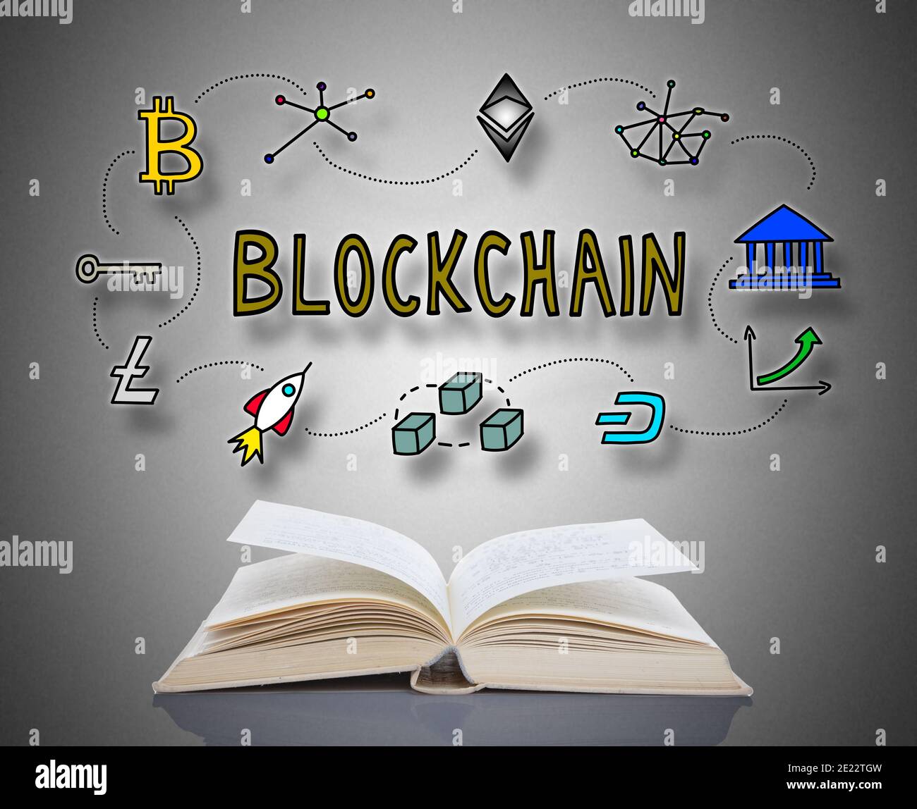 Blockchain technology concept above an open book Stock Photo - Alamy
