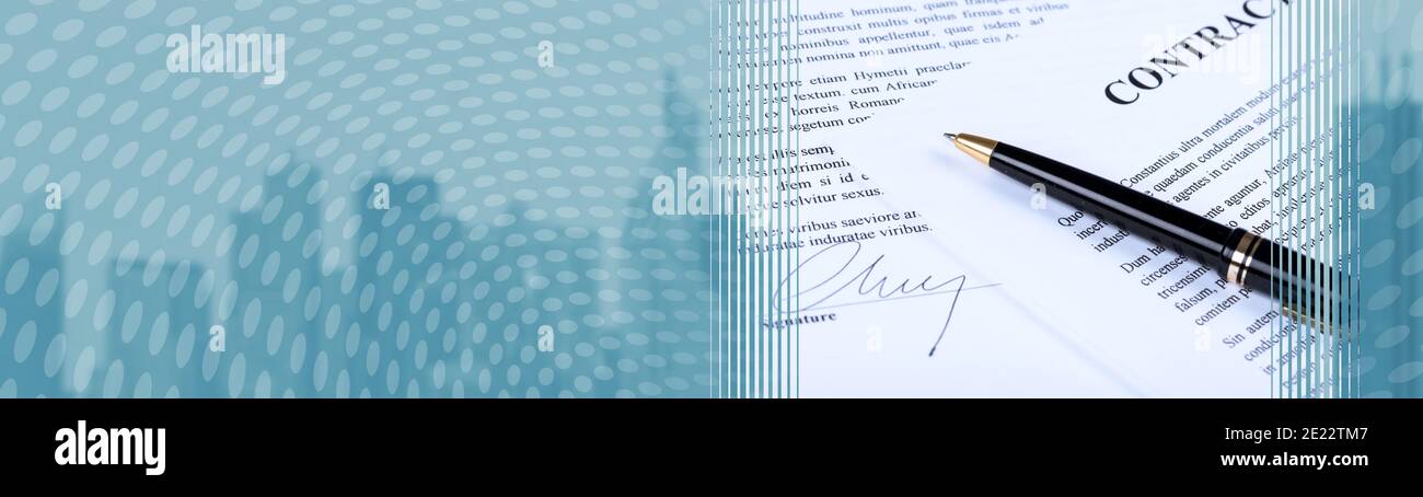 Signed contract with pen. panoramic banner Stock Photo - Alamy