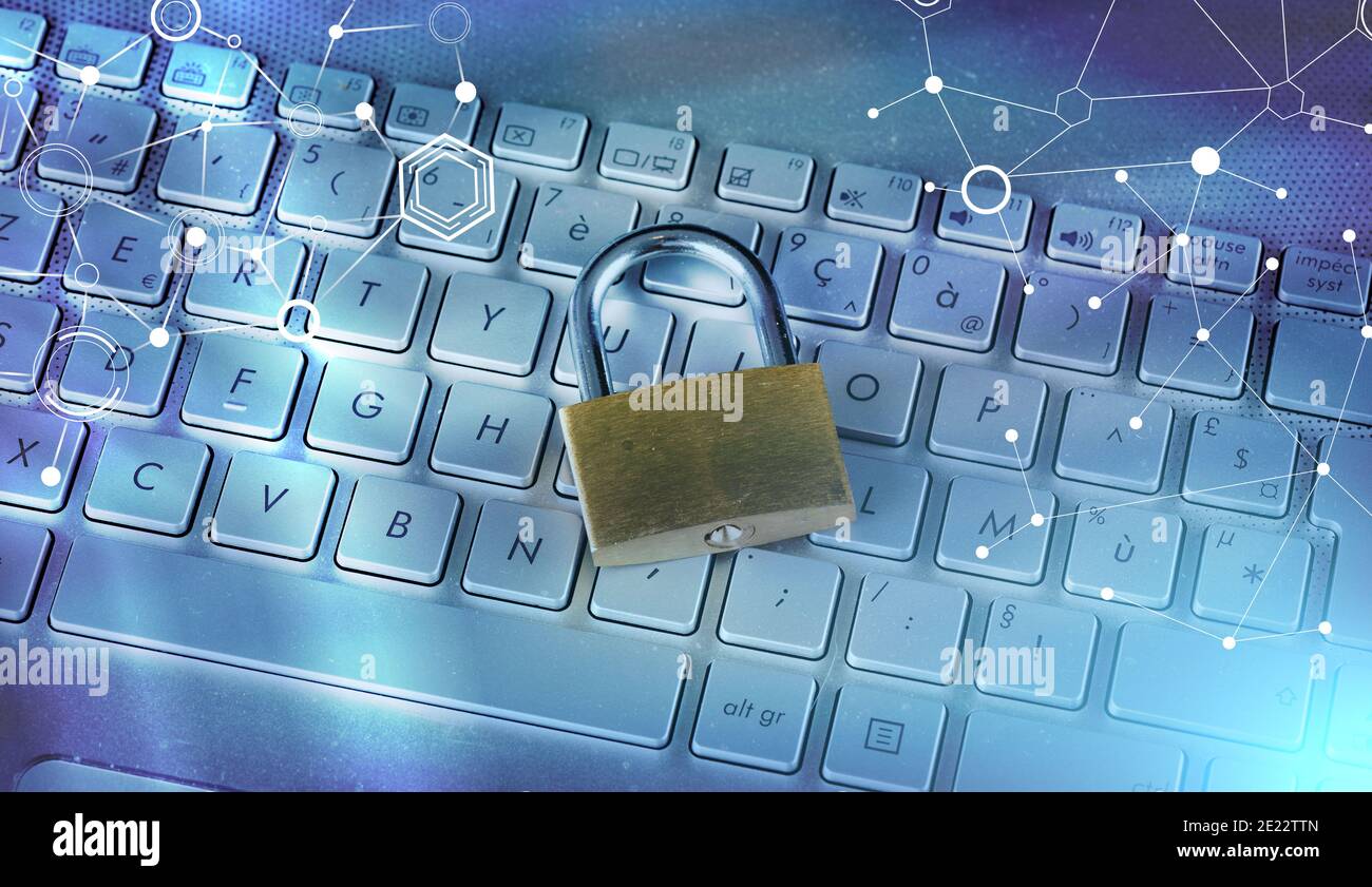 Padlock on computer keyboard; light effect Stock Photo - Alamy