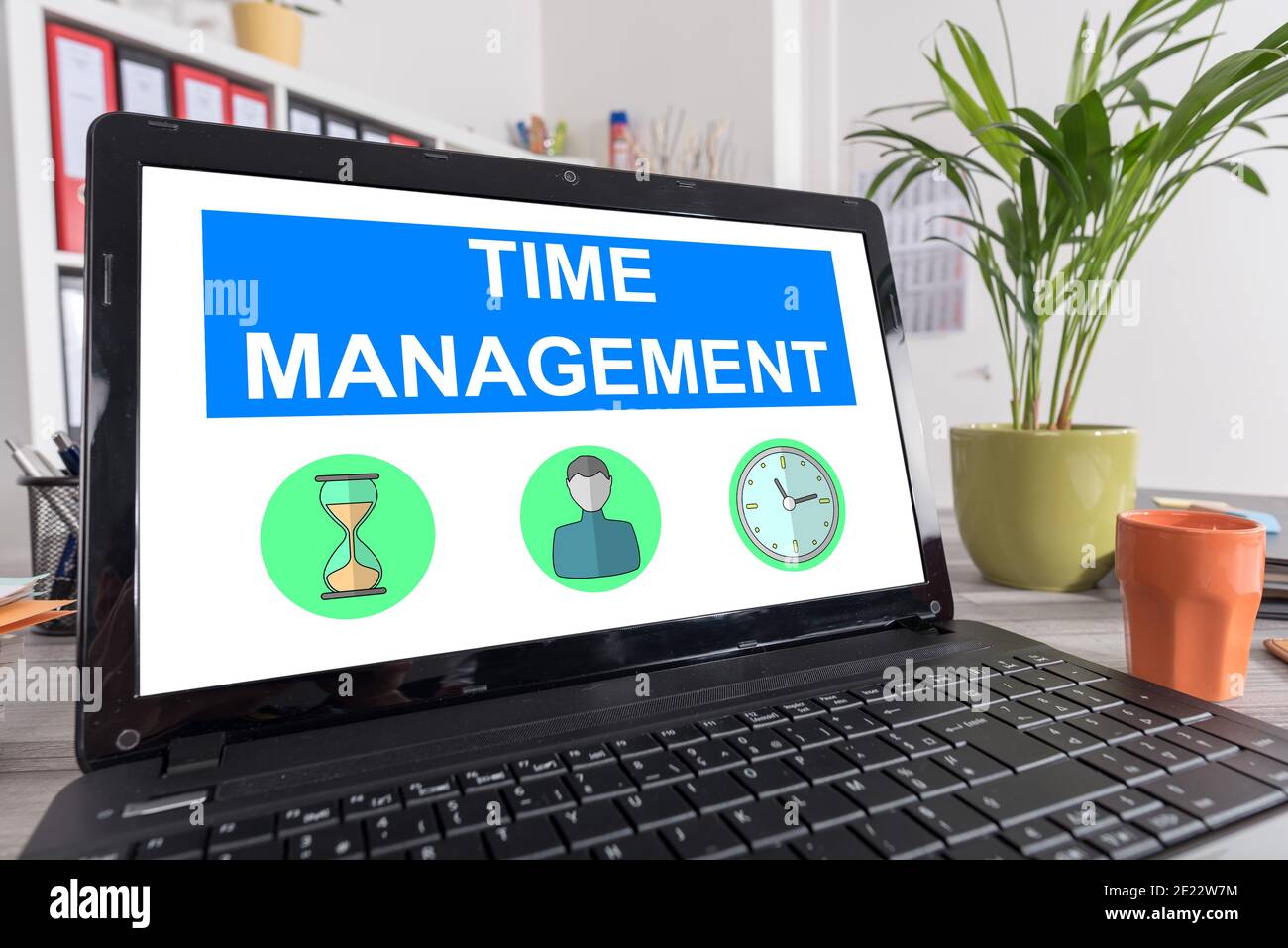 Laptop screen with time management concept Stock Photo - Alamy