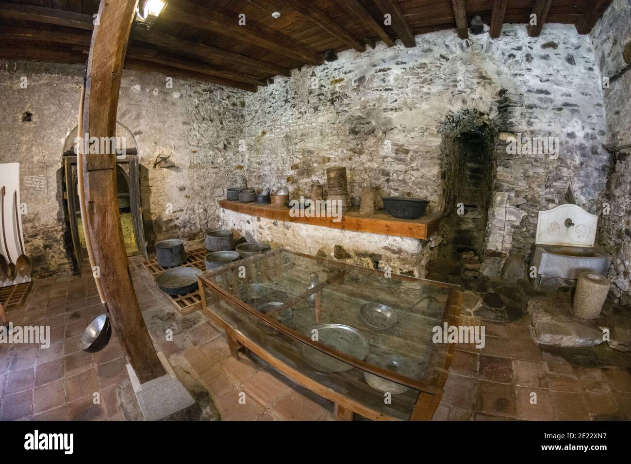 Interior of the museum in the Rila Monastery where is the old monastic ...