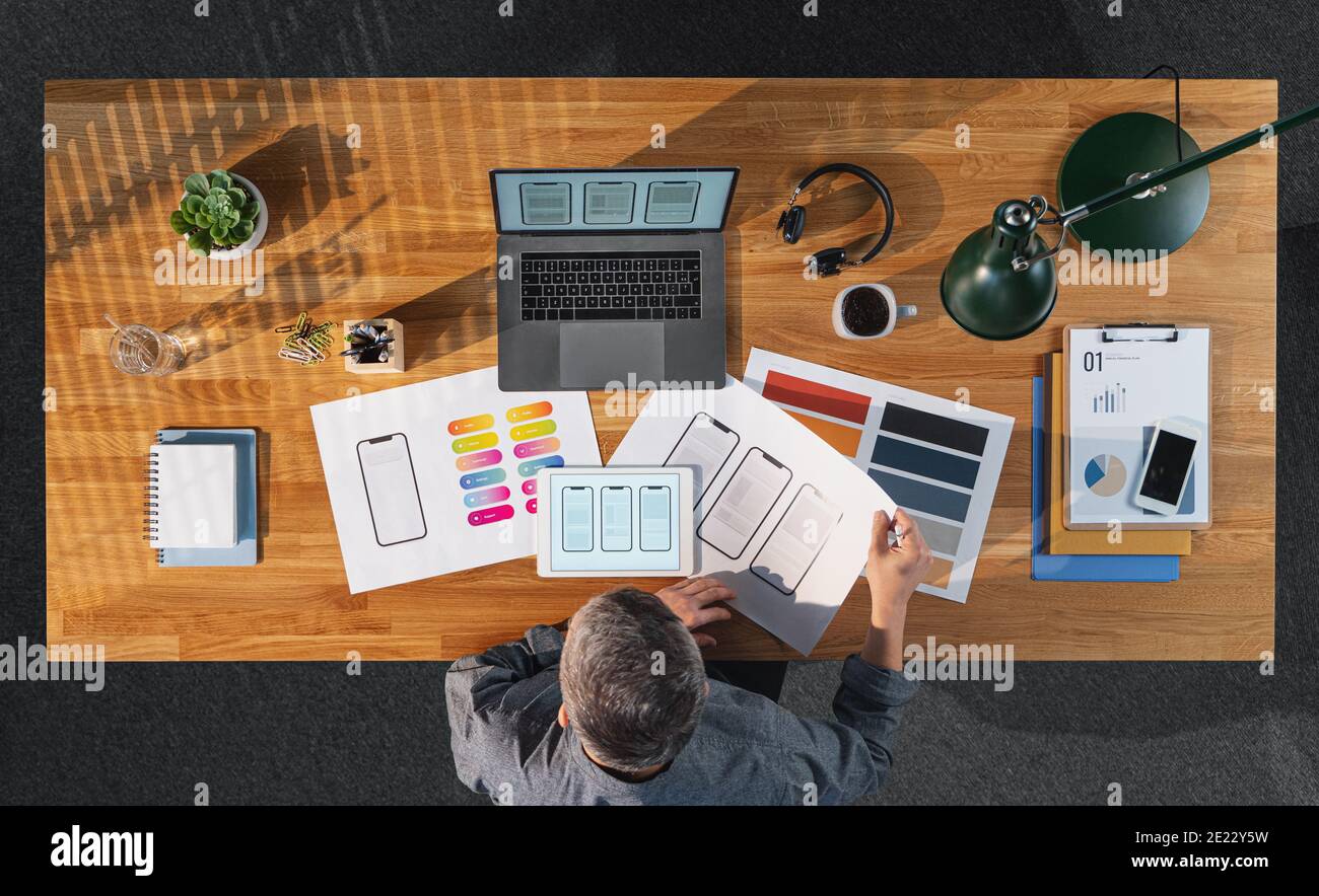 Creative working top view hi-res stock photography and images - Alamy