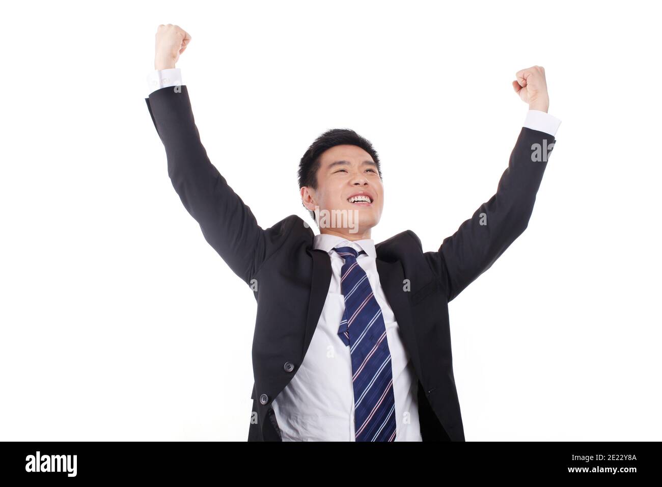 Businessman excited about his success in front of white background high ...