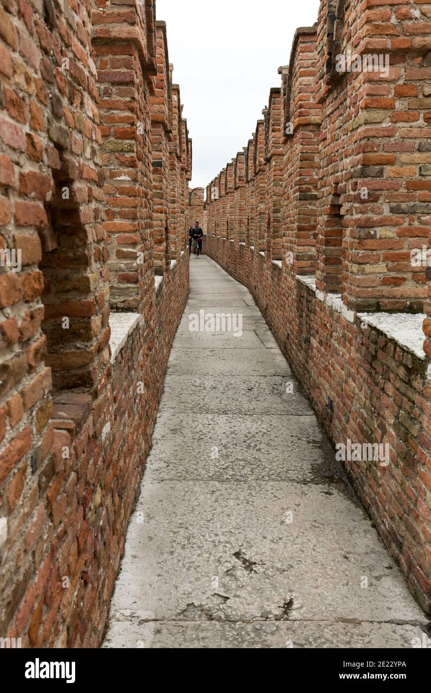 pathway on a wall of Castelvecchio Museum in Verona, Italy Stock Photo ...