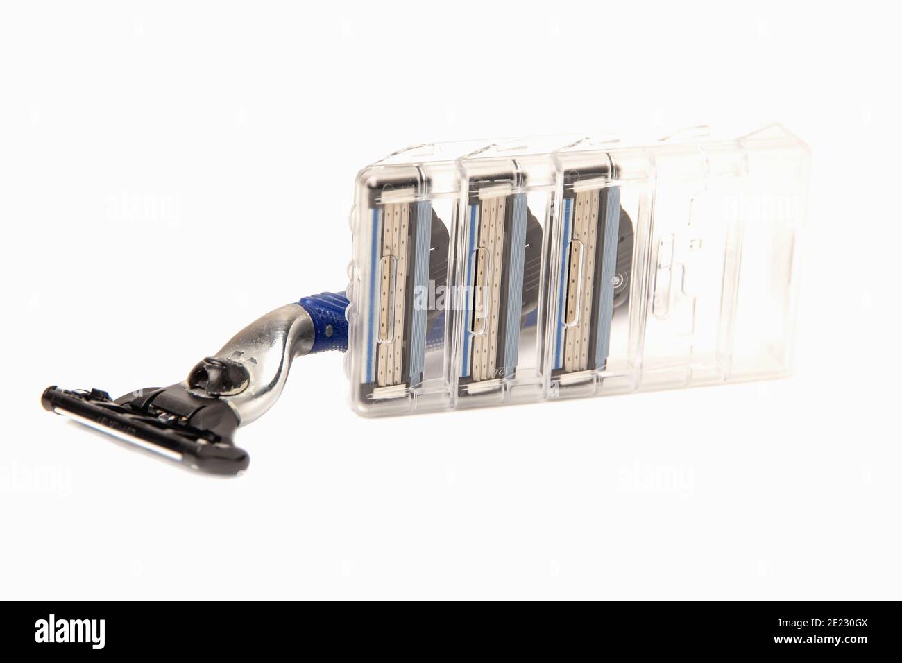 Men's shaving handle with blade refills isolated on white background ...