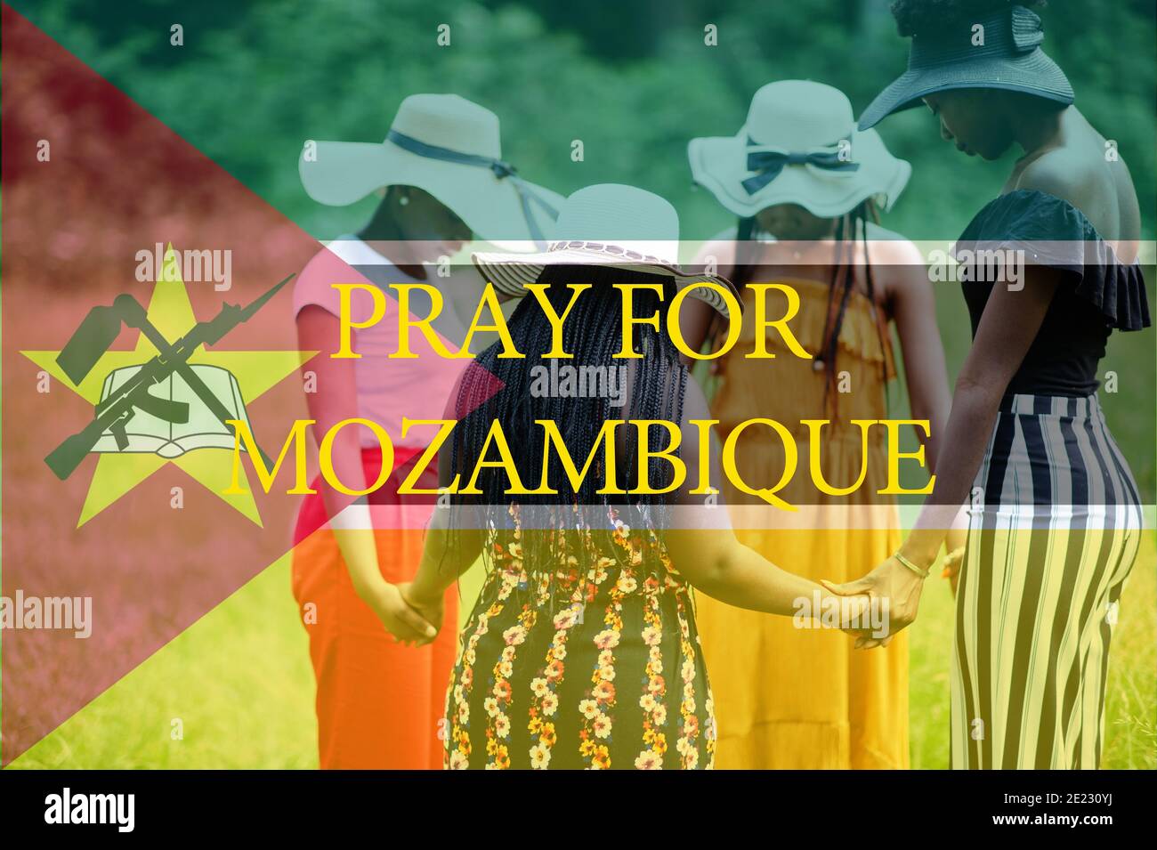 Pray for Mozambique. Group of four african women holding hands and ...