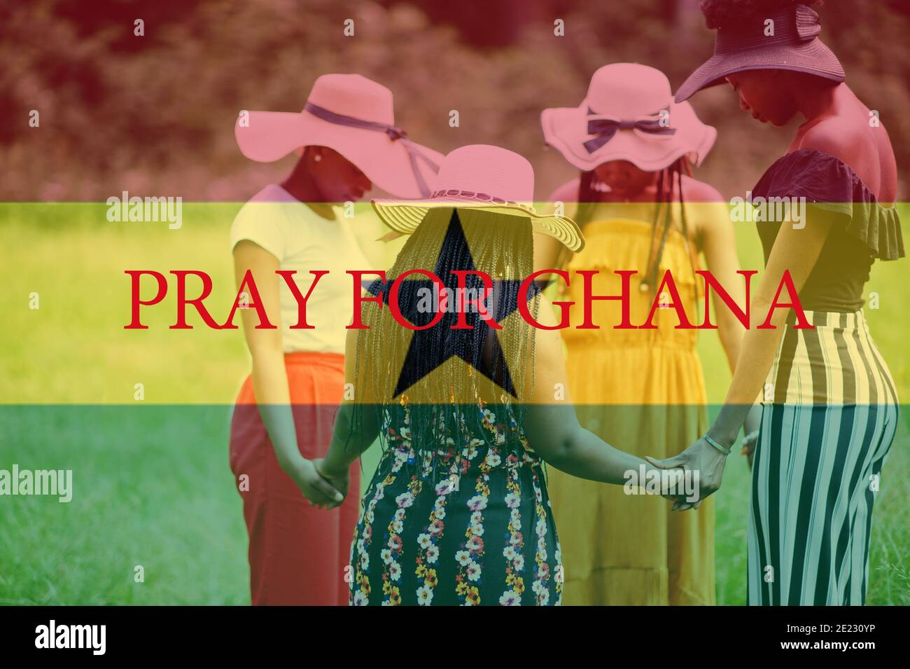 Pray for Ghana. Group of four african women holding hands and praying ...
