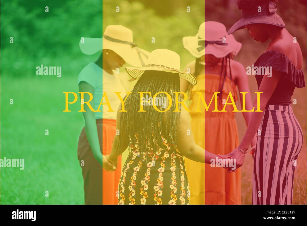 Pray for Mali. Group of four african women holding hands and praying ...