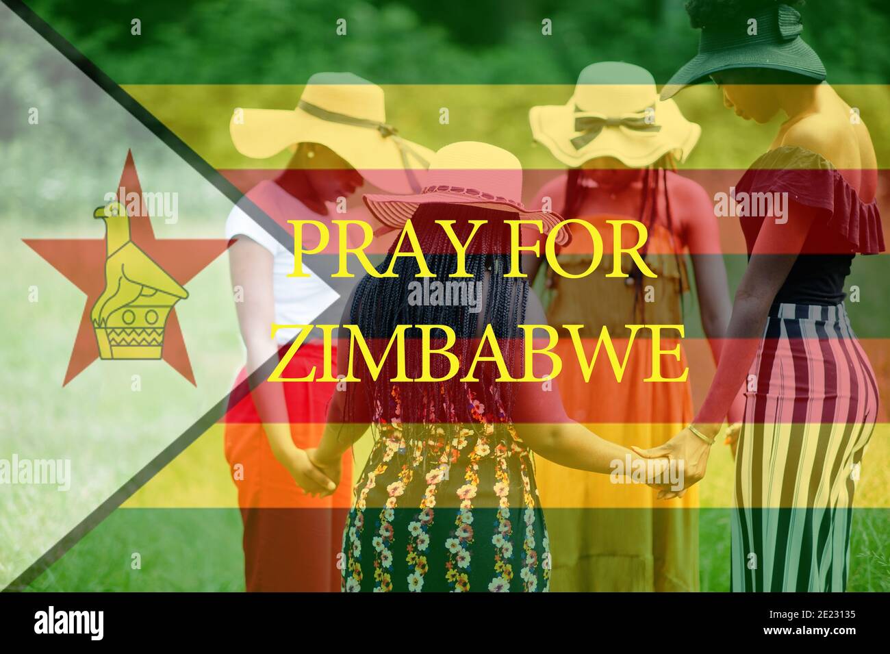 Pray for Zimbabwe. Group of four african women holding hands and ...