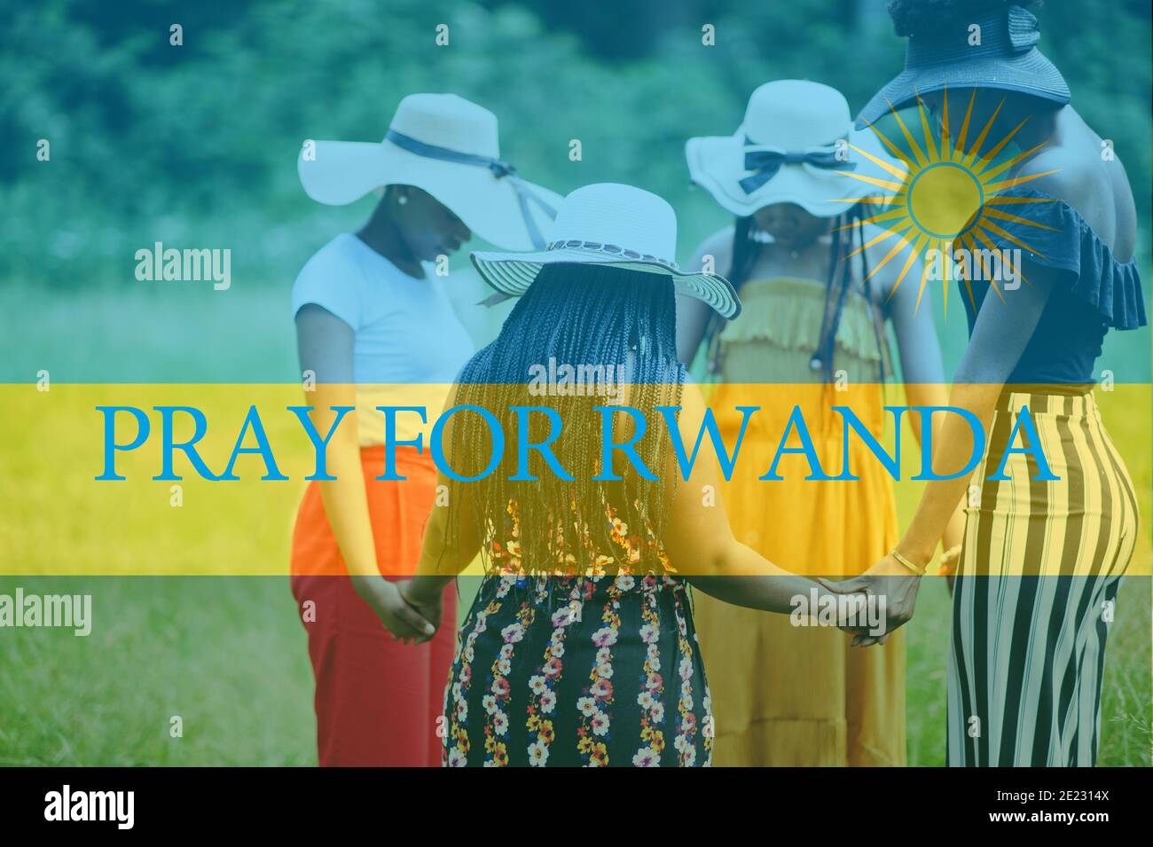 Pray for Rwanda. Group of four african women holding hands and praying ...