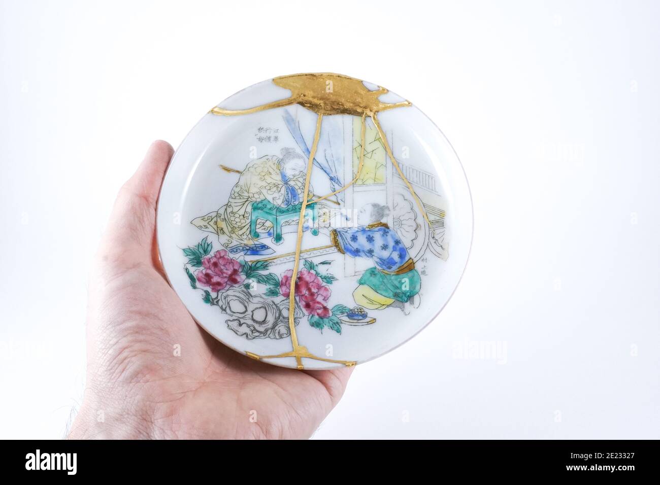 Chinese antique Kintsugi, bright colours pottery Stock Photo - Alamy