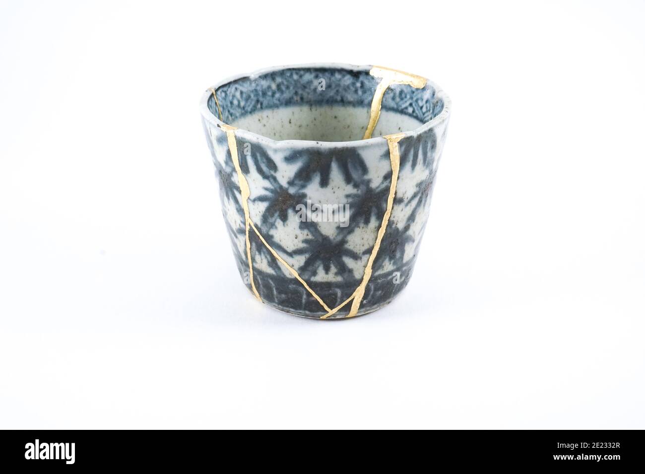 Blue and white antique Kintsugi, Japanese pottery restored with real ...