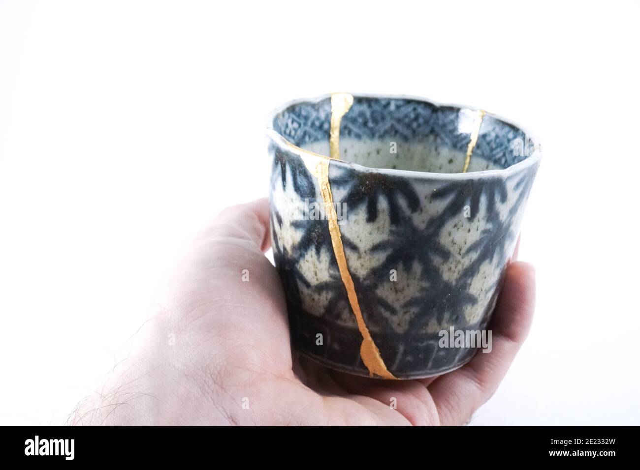 Blue and white antique Kintsugi, Japanese pottery restored with real ...