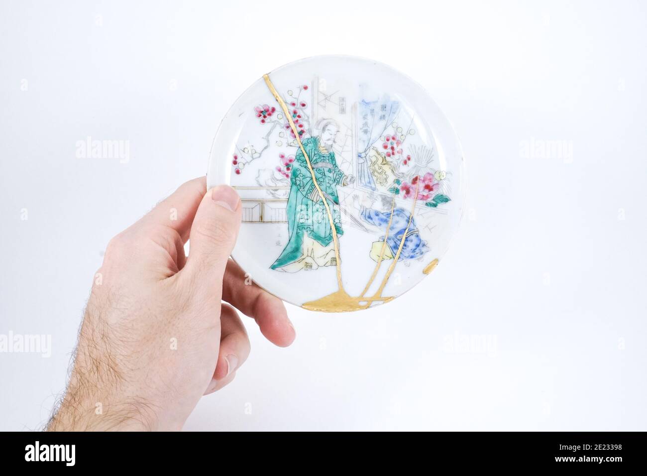 Chinese antique Kintsugi, bright colours pottery Stock Photo - Alamy