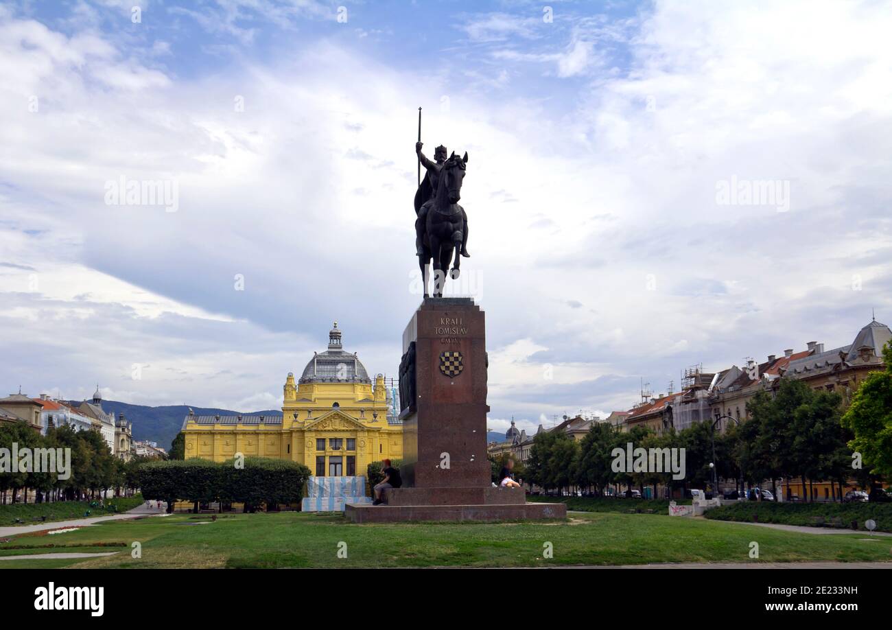 Closeup of King Tomislav first Croatian king statue in Zagreb, Croatia ...