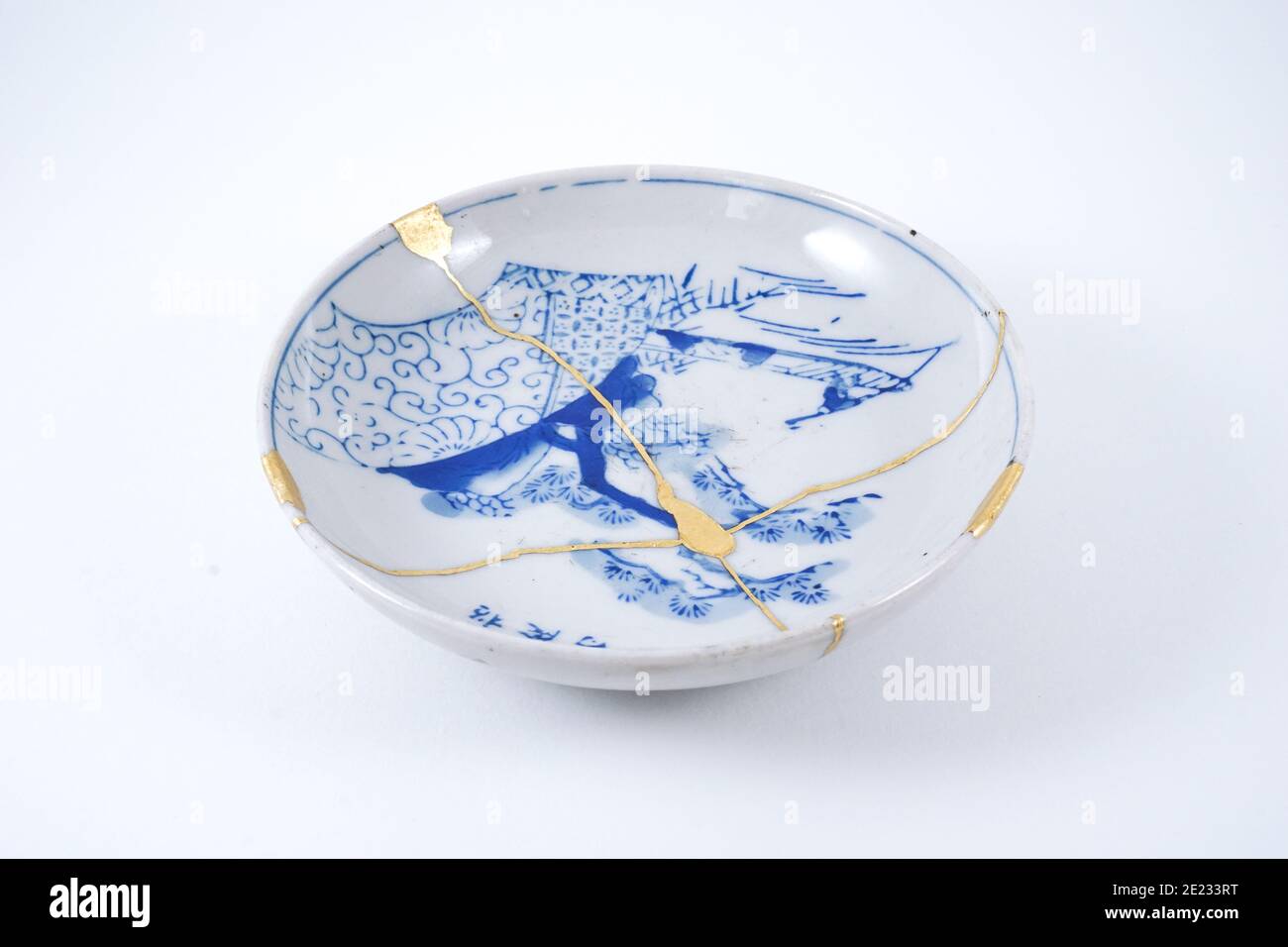 Blue and white antique Kintsugi, Japanese pottery restored with real ...