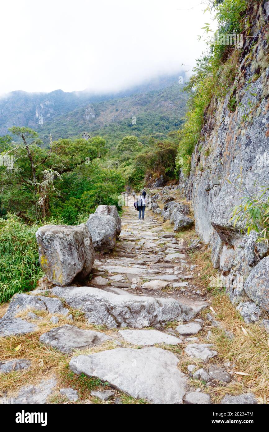 The Inca Trail near the ruins of Machu Picchu, a UNESCO World Heritage ...