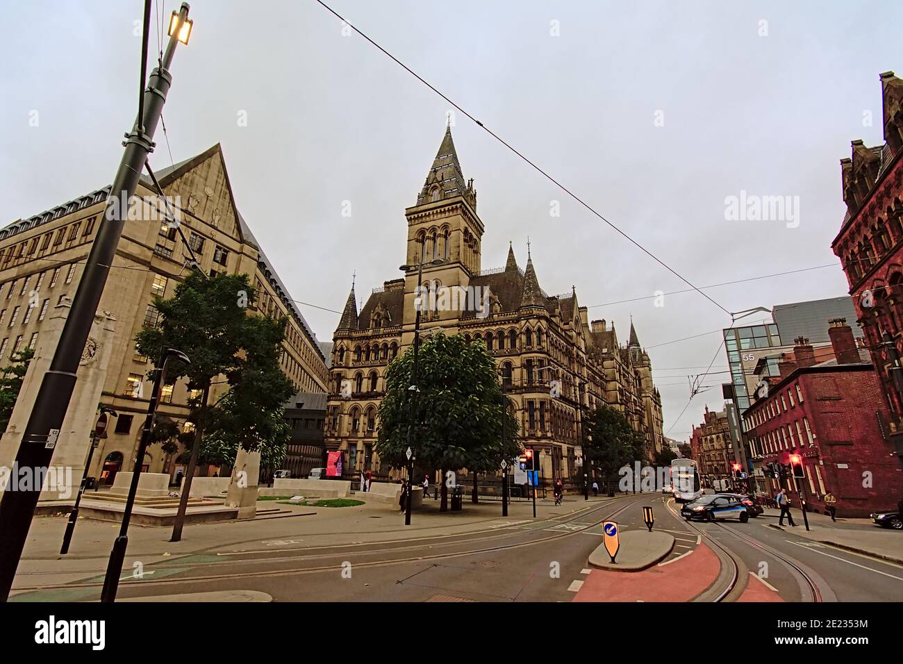 The historic victorian town hall with clock tower and the Council ...