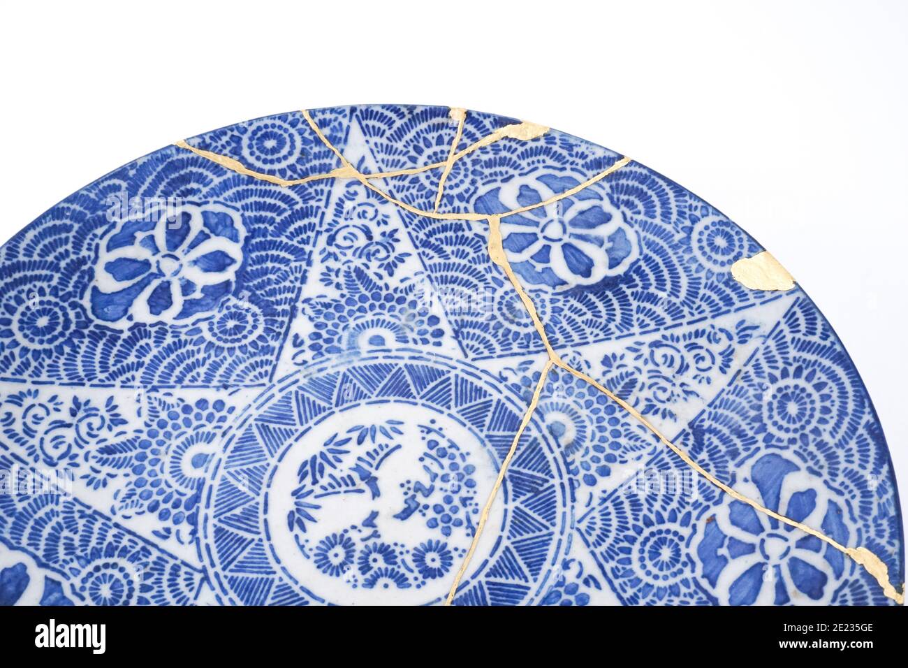 Japanese antique Kintsugi big plate restored with real gold Stock Photo ...