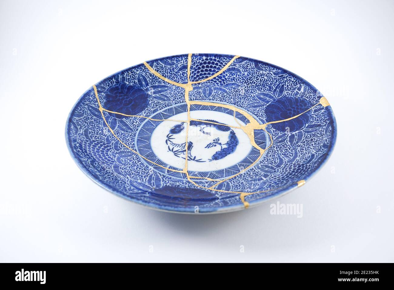 Japanese antique Kintsugi big plate restored with real gold Stock Photo ...