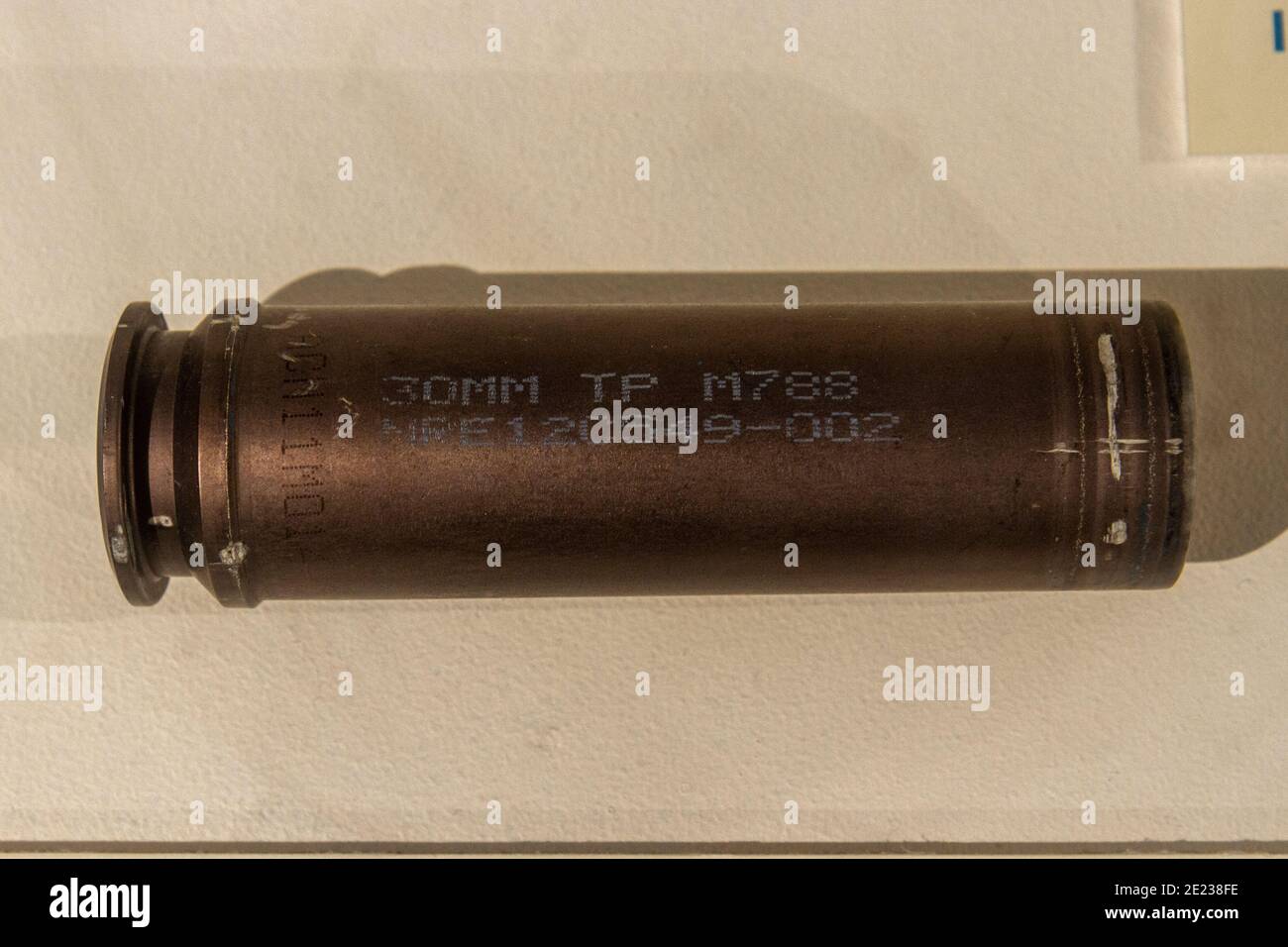 A 30mm TP M788 shell on display at the Army Flying Museum, a Military ...
