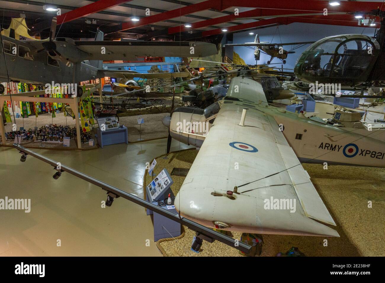 General view over aircraft on display at the Army Flying Museum, a ...