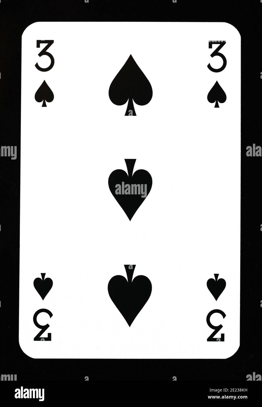 Three of spades playing card, isolated on black background Stock Photo ...