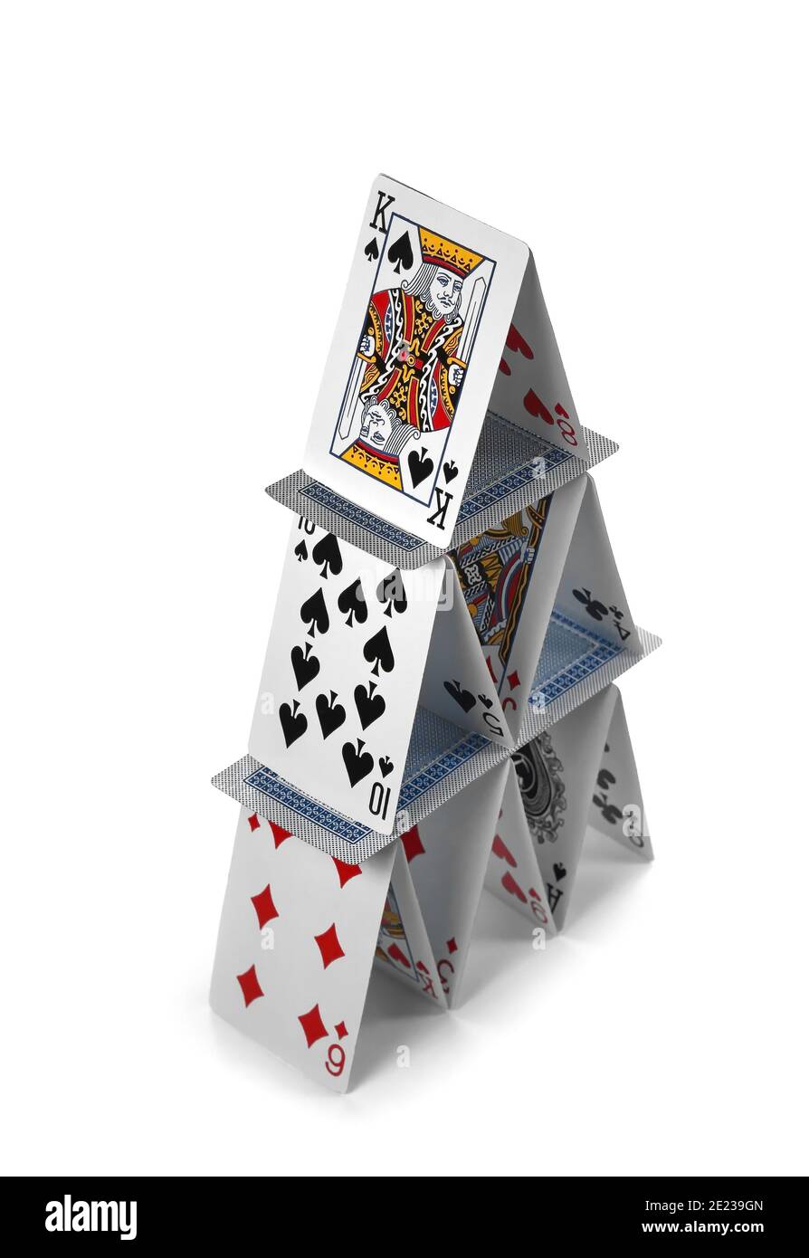 House of playing card isolated on white background Stock Photo - Alamy