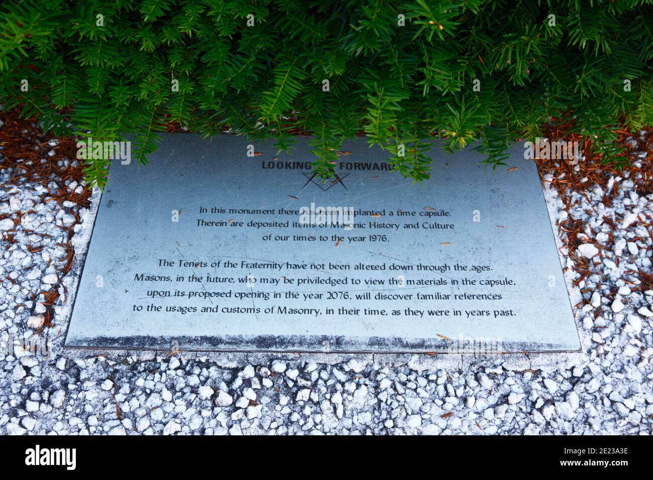 Plaque on ground marking the position of a time capsule from 1976 ...