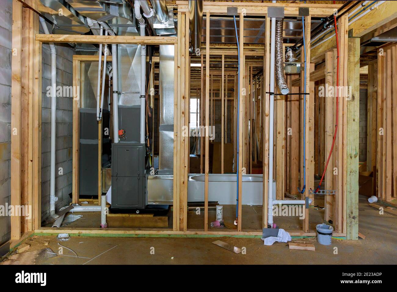 Basement of the pipe system of heating closeup on the connecting ...