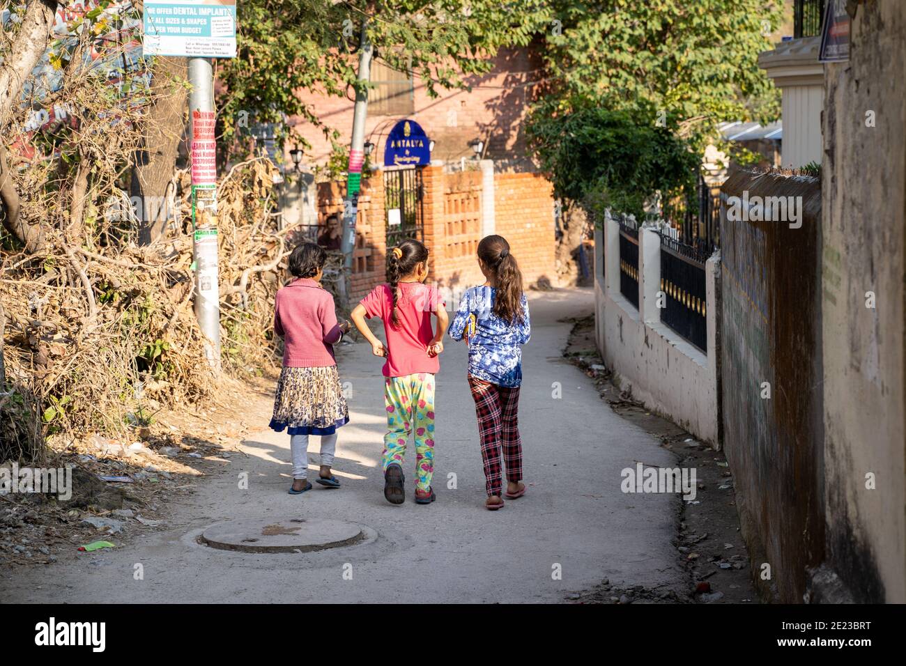 Rishikesh, India - Feburary 22, 2020: Three teenage Indian girls walk ...