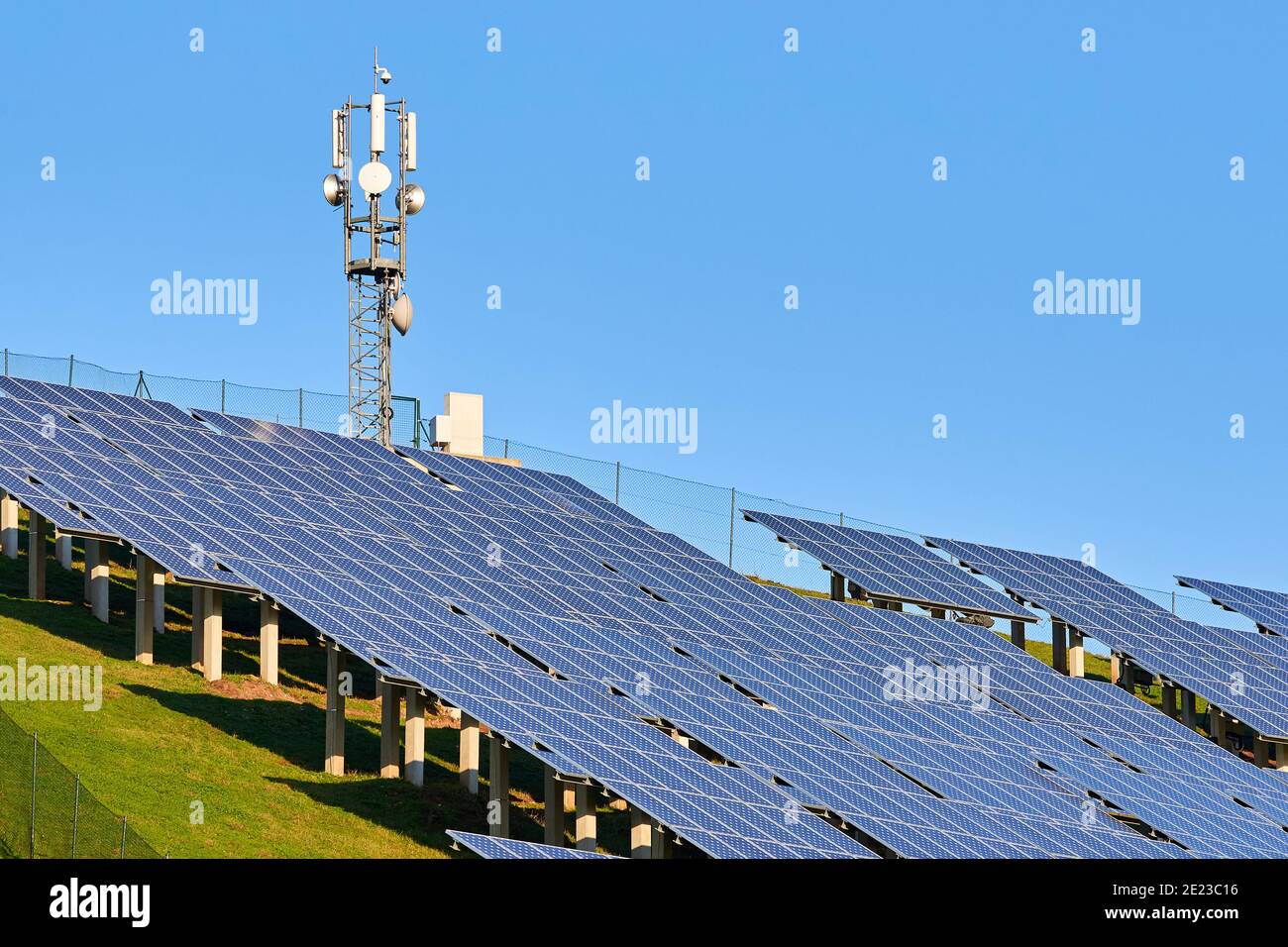 Solar panels supply electricity for 5G telecommunication network Stock ...