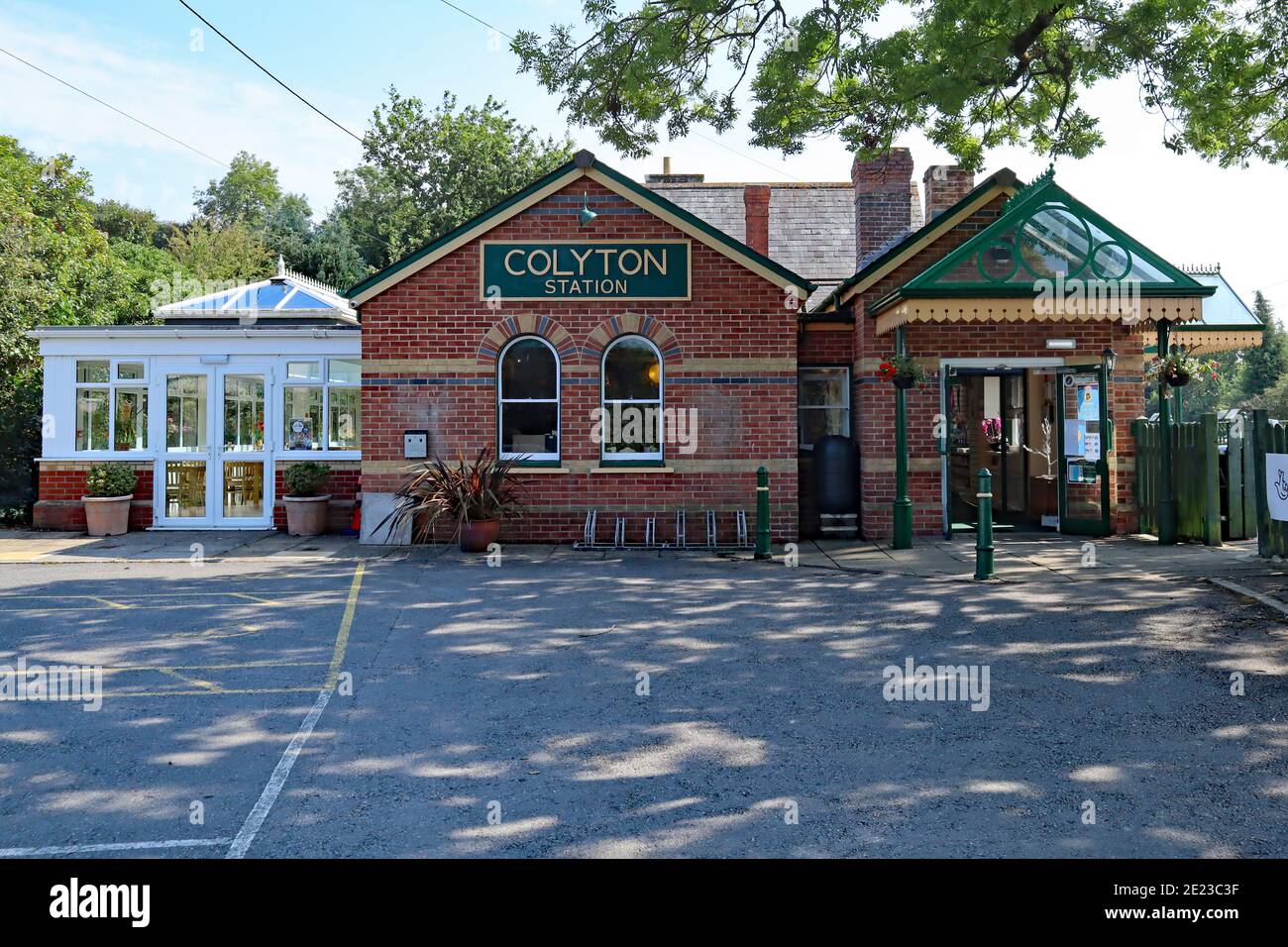 The outside of Colyton tram station. The tram runs from Colyton to ...